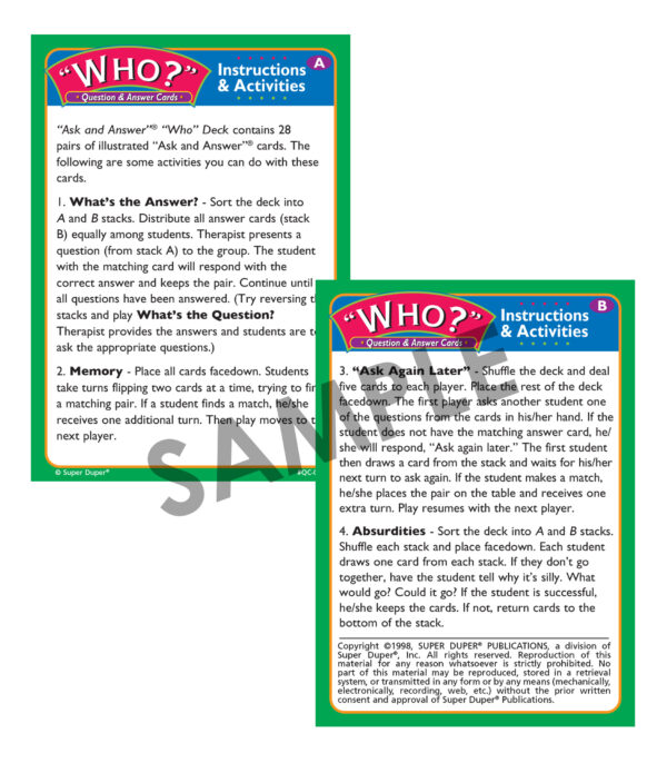 “WH” Question Card Combo – Ask And Answer® - Cue College